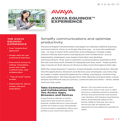 Avaya Equinox Experience Product Sheet